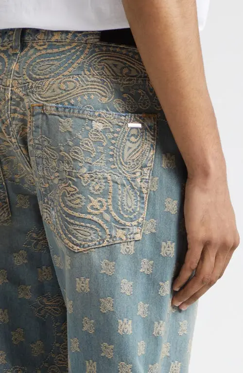 Amiri Bandana Jacquard Straight Leg Jeans In Crafted Indigo - 76